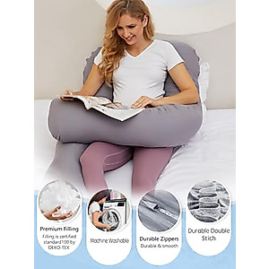 Bedbee Pregnancy Pillow, Removable Cover Premium U Shaped Maternity Pillow, Support Back, HIPS, Legs, Belly for Pregnant Women Sleeping (Dark Grey)