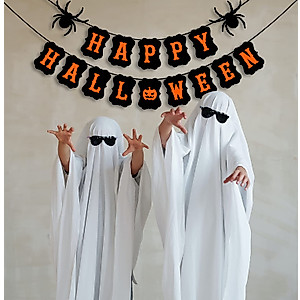 JOZON Happy Halloween Banner Halloween Bunting Banner Garland with Spider Pumpkin Sign for Halloween Party Decorations Halloween Decor for Mantle Fireplace Wall Party Supplies