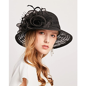 ORIDOOR Women's Organza Cloche Bowler Hat Church Kentucky Derby Fascinator for Tea Party Bridal Wedding Dress Hat (012C Black), One Size
