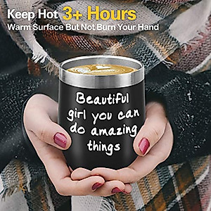 ShangTianFeng Inspirational gifts for women,daughter birthday gift,teenage girls gift, mom gift, best friends gifts,12oz Insulated wine tumbler with lid,beautiful girl you can do amazing things