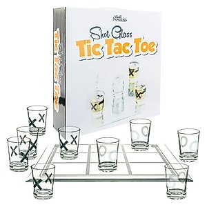 Fairly Odd Novelties Shot Glass Tic Tac Toe Game - Elegantly Designed Drinking Fun, Perfect for Parties, Couples, and Strategy, 8.63" Glass Board