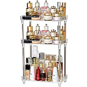 Elebac Bathroom Organizer Countertop Storage 3-Tier Acrylic Vanity Tray, Sink Counter Dresser Makeup Organizer for Cosmetic Skincare Lotion Perfume, Multi-Functional Anti-Slip Organizer for Bathroom