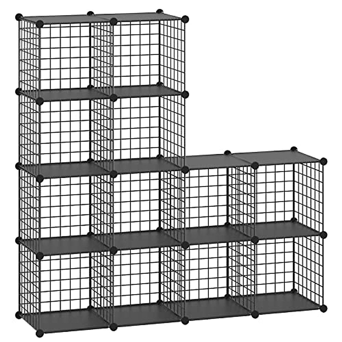 HUBSON Wire Cube Storage Organizer, 12-Cube Metal Grids Storage Shelf, Closet Cabinet, DIY Plastic Cube Bookcase Modular Closet Cabinet for Bedroom, Living Room, Office, Black
