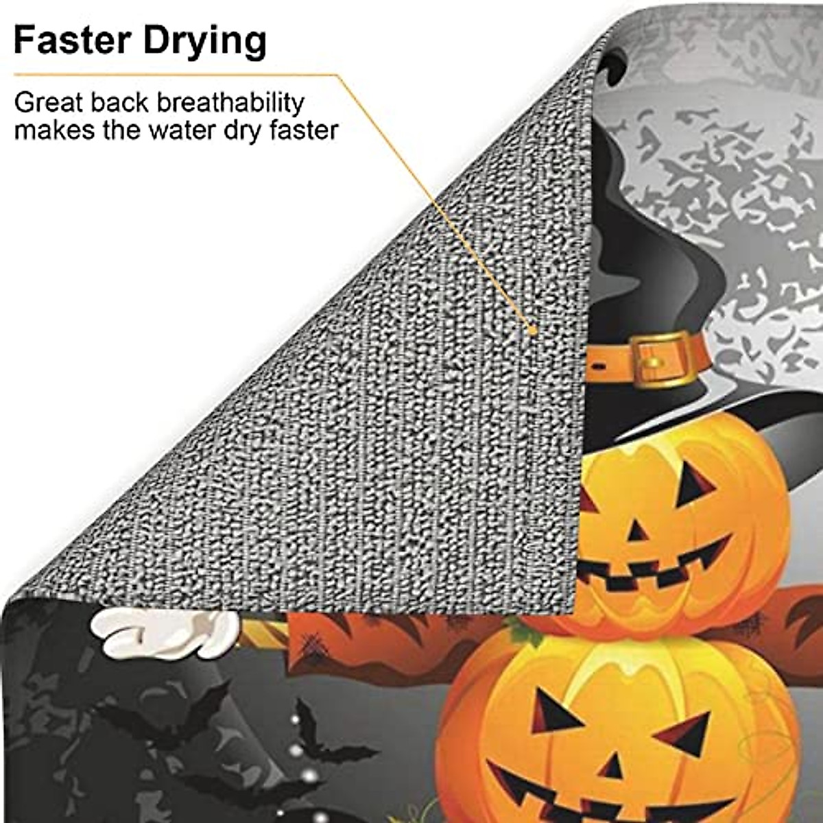 Halloween Pumpkins Printed Drying Mat For Kitchen Ultra Absorbent Microfiber Dishes Drainer Mats Non-Slip Silicone Quick Dry Pad - 18 X 16inch