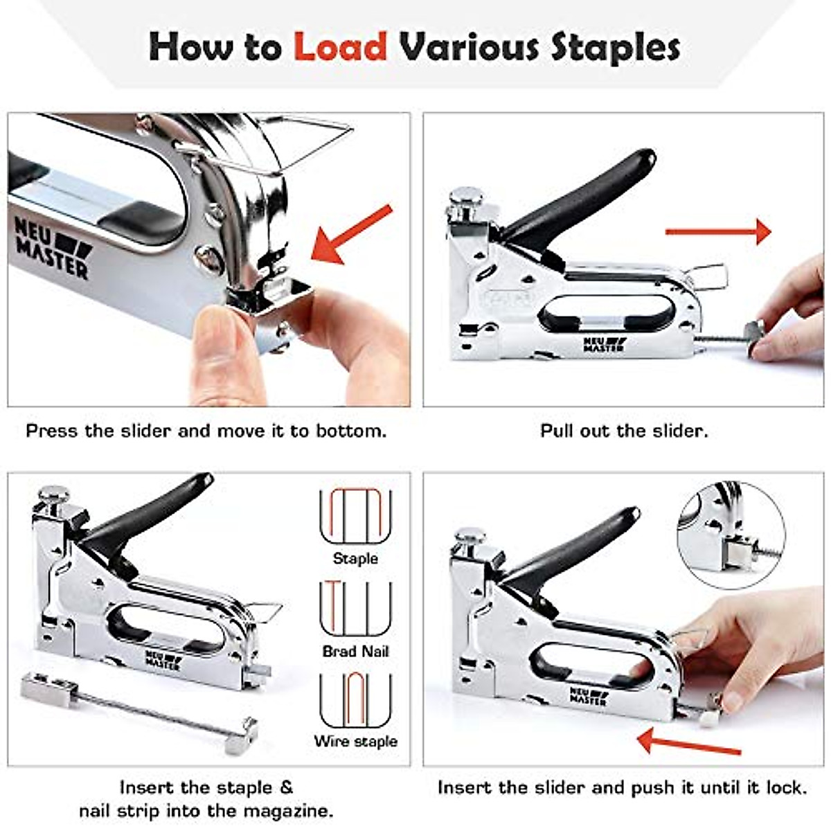 Staple Gun NEU MASTER, 3 in 1 Heavy Duty Staple Gun with Stapler Remover and 2000Pcs Staples, Manual Staple Gun for Upholstery, Fixing Material, Decoration, Carpentry, Furniture