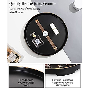 Shinowa Ceramic Decorative Tray, Bathroom Vanity Tray,Perfume Tray Cosmetic Tray for Dresser-Tops Office Living Room Kitchen Countert, Black
