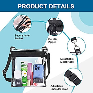 Leap Fit Clear Bag Stadium Approved: Women Men Crossbody Concert Bags See Through Purse - Transparent Plastic Handbag for Game day Festivals Sports