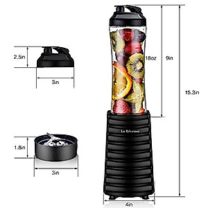 La Reveuse Smoothies Blender 300 Watt with 18 oz BPA Free Portable Travel Sports Bottle (Black)