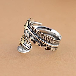 Butterfly Spoon Ring, Feather Ring Women Sterling Silver 925 Sterling Silver Ring for Men Women Leaf & Butterfly Adjustable Rings