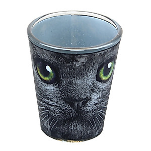 Black Cat With Green Eyes 2oz Shot Glass