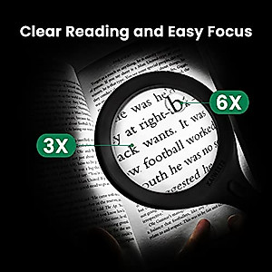 KAIWEETS Magnifying Glass with 16 LED Lights and Stand, Weight 145g Handheld Magnifier with 3 Brightness Modes Rechargeable for Close Work, Reading, Inspection, Coins, Jewelry, Exploring