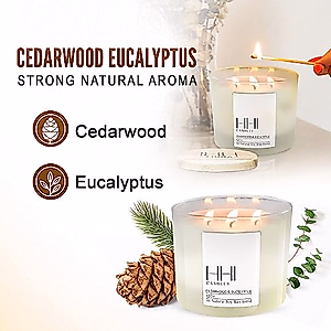 All Natural Scented Soy Candle, Fresh Blend Cedarwood and Eucalyptus (Large 12 Ounce 3 Wick) | Long Burn time | Includes Bamboo Lid and Gift Box