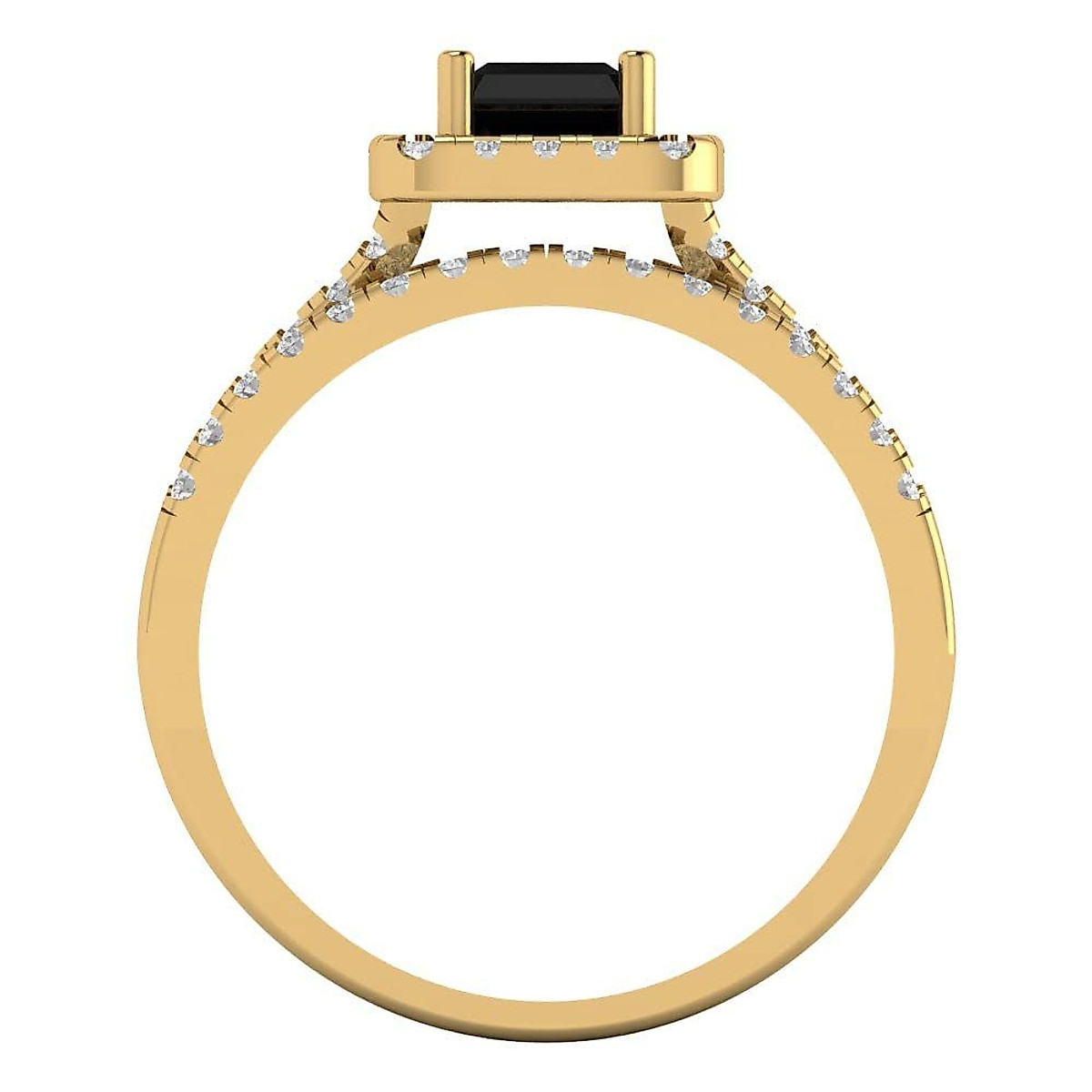 1.54 carat Emerald Cut Halo Solitaire Natural Black Onyx Wedding Anniversary Bridal Ring band set 14k Yellow Gold 4.5