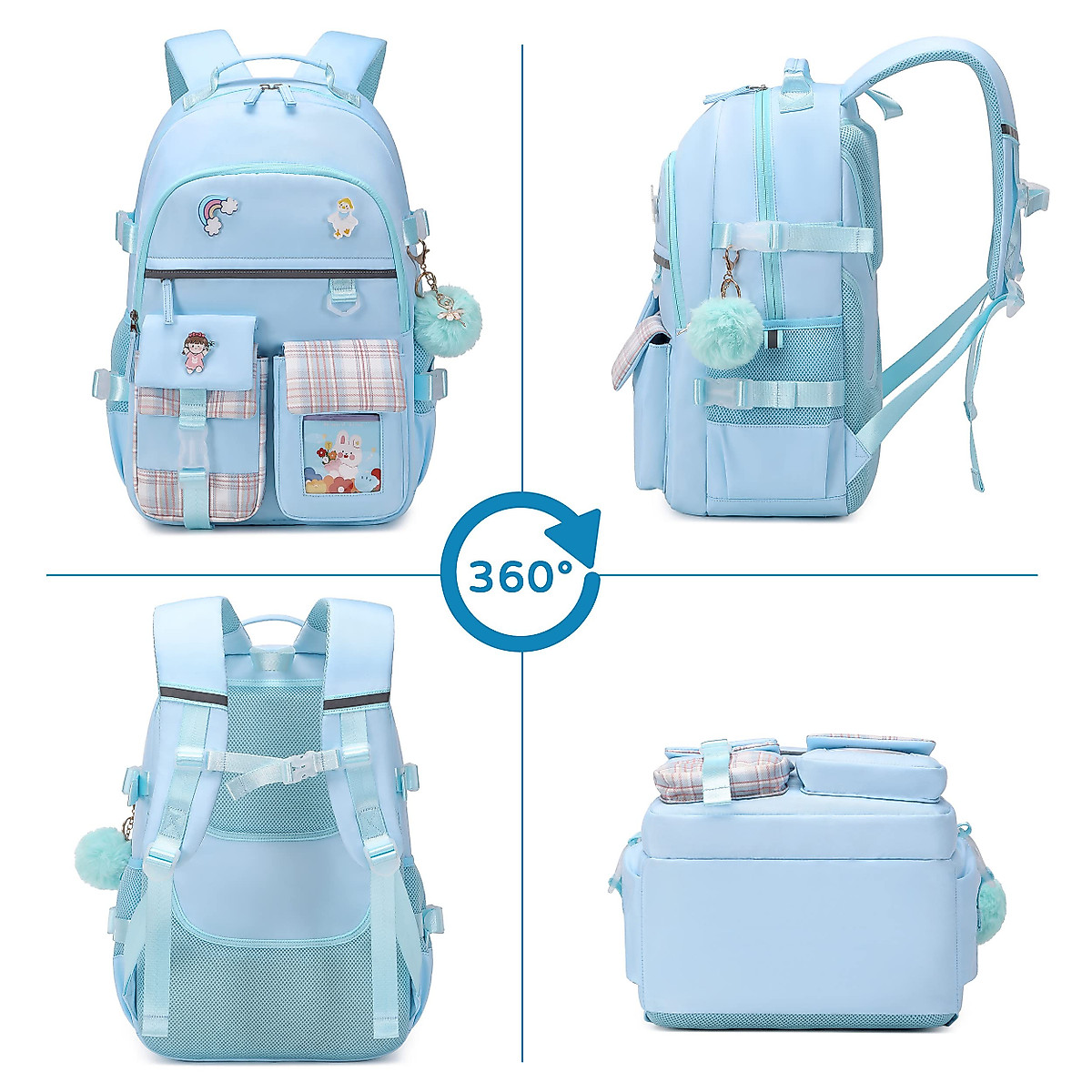 KIDNUO Backpack for Girls, 15.6 Inch Laptop School Bag Kids Kindergarten Elementary College Backpacks Large Bookbags for Teen Girl Women Students Casual Travel Daypacks (Blue)