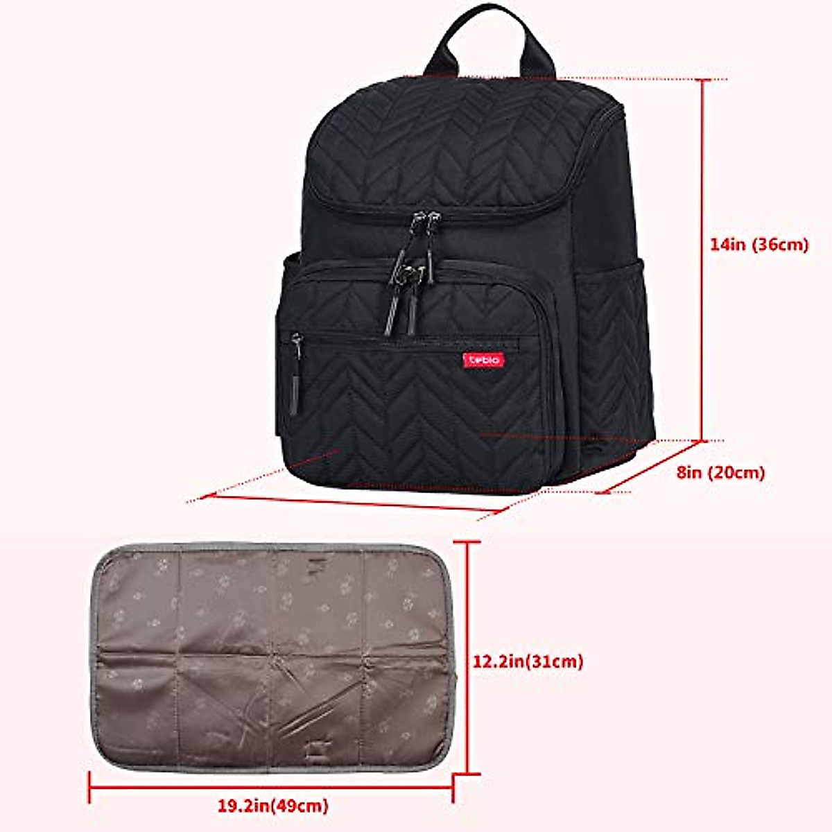 Diaper Bag Backpack, Tebio Multi-Function Large Capacity Waterproof Travel Backpack Nappy Bags, Gifts for Dad, Mom-Black