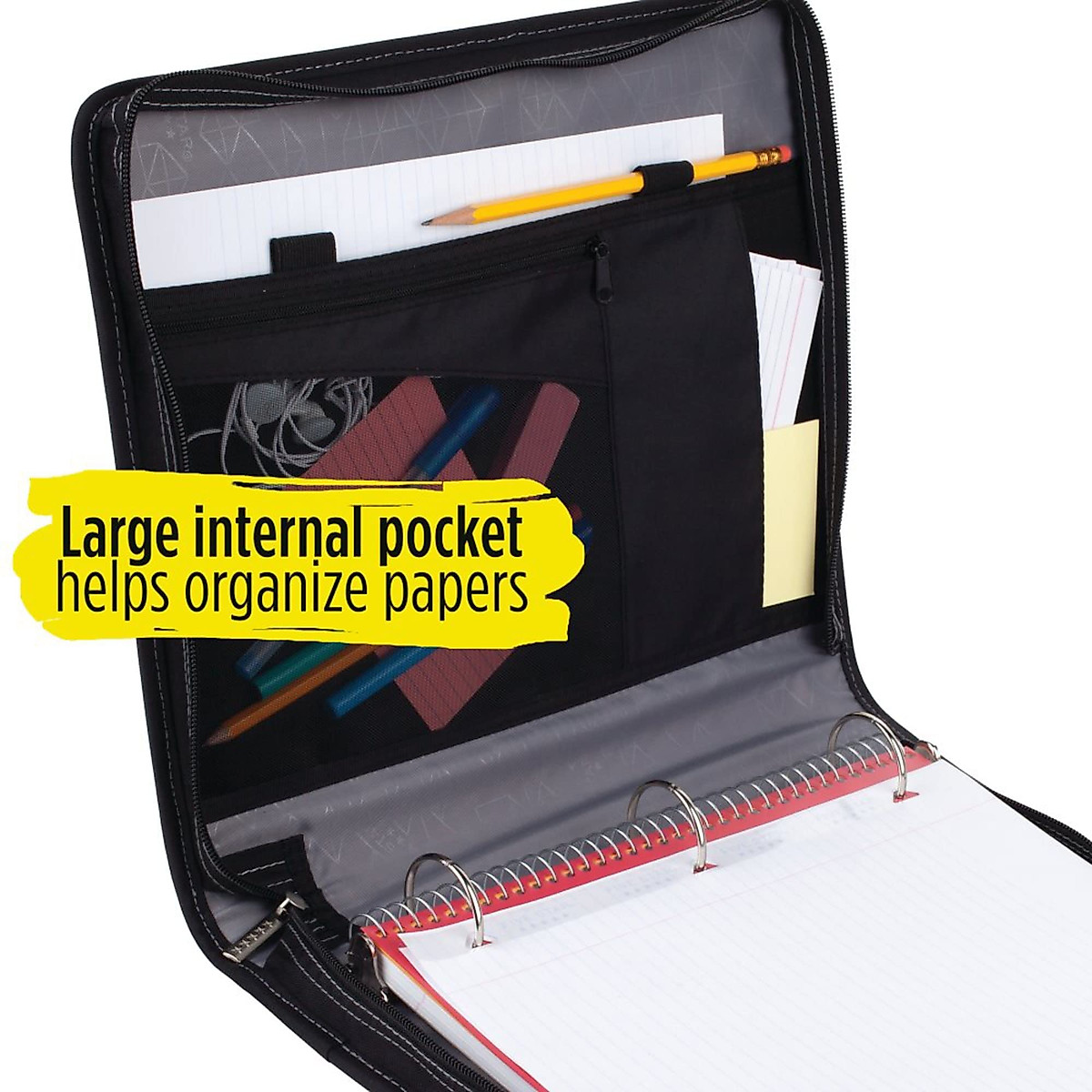 Five Star® Zipper 3-Ring Binder, 1 1/2" Round Rings, Black/Gray