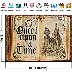 KIKIDOR Fairy Tale Book Backdrop Once Upon A Time Old Castle Royal Family Princess Romantic Storybook Photography Background Wedding Bride Shower Party Decor Portrait Photo Booth Props 10x7ft ZYKI0218
