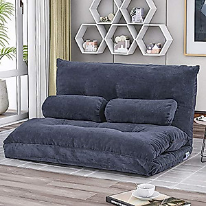 LTT Futon Sofa Bed, Futon Couch, Sofa Bed Adjustable Folding Futon Sofa Video Gaming Sofa Lounge Sofa with Two Pillows