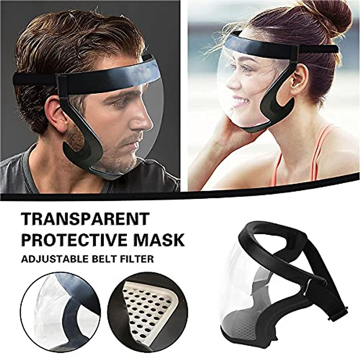 Full Face Shield, Super Protective Anti-Fog Transparent High-Definition Face Shield for Adults (Black)