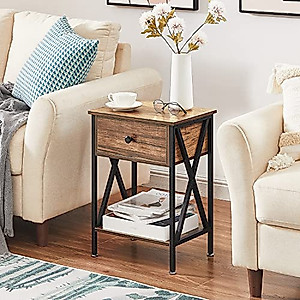 VECELO Modern Versatile Nightstands X-Design Side End Table Night Stand Storage Shelf with Bin Drawer for Living Room Bedroom, Set of 2 (Brown)