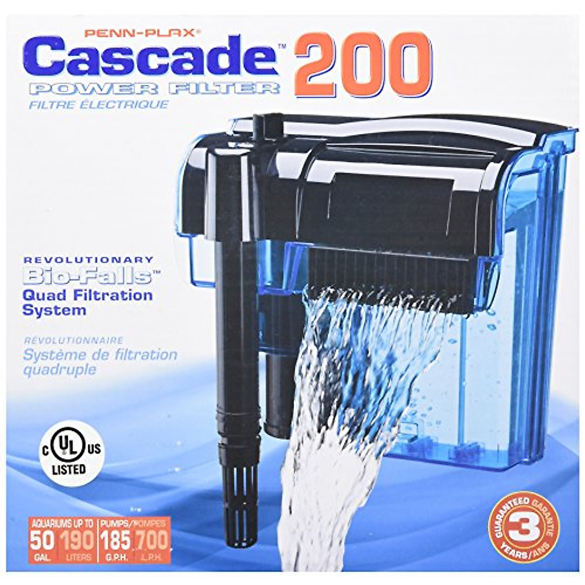 Penn-Plax Cascade 200 Power Filter – Hang-On Filter with Quad Filtration – Great for Freshwater and Saltwater Setups