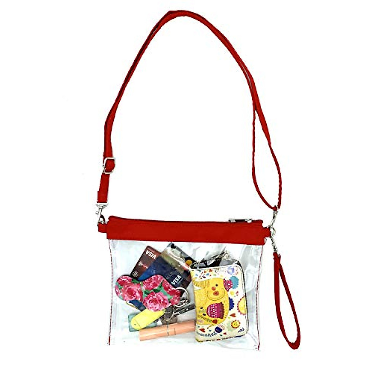 VIEEL New Clear Tote Bag, Crossbody Purse Bag, Adjustable Shoulder Strap (Red)