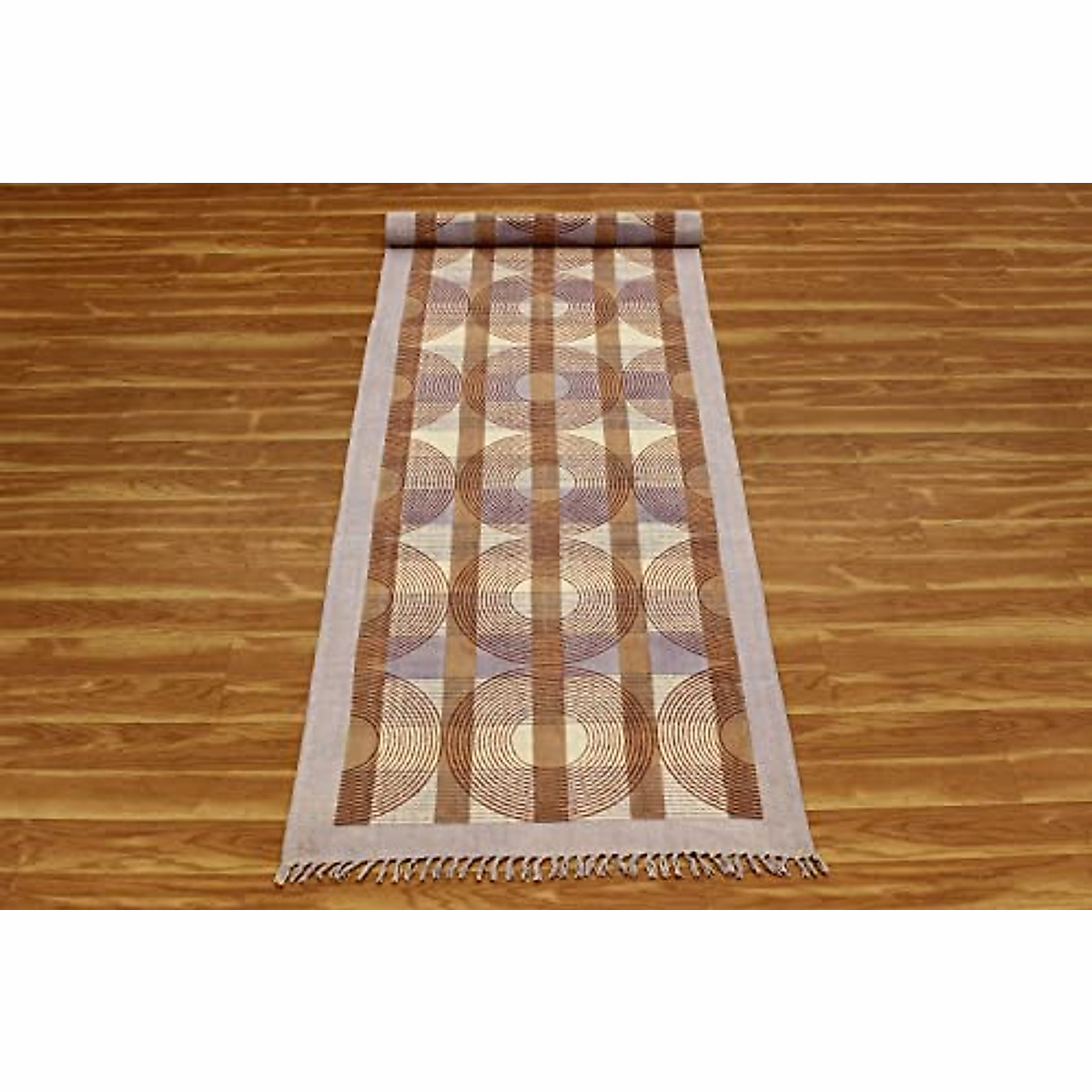 Casavani Hand Block Printed Rug Geometric Violet Tassel Rug Boho Area Rug Easy Care Washable Rugs for Doormat Entryway Living Room Bedroom Hallway Balcony 3x20 Feet Runner