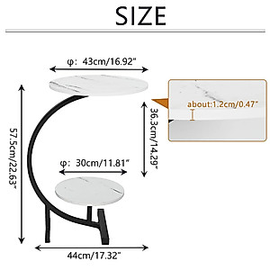 BAOYOUNI Round End Storage Table C-Shaped Sofa Coffee Side Table Circle Potted Plant Stand with Shelf and Metal Frame for Small Spaces, Living Room, Bedroom, Office