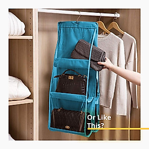OrganizeME Bag Hanging Organizer for Closet Clear Handbag Organizer for Purses, Handbags Etc. 5 Easy Access Clear Vinyl Pockets with 360 Degree Swivel Hook 2 Pack
