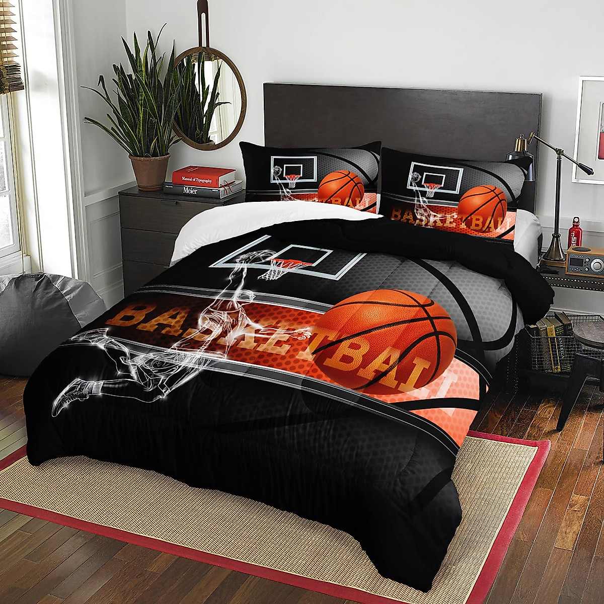 AILONEN Bedding Set, Queen 3D Basketball Comforter Set for Boys Kids Teen, Microfiber, 1 Comforter + 2 Pillowcases