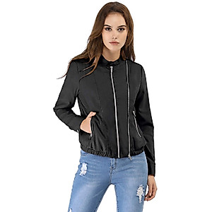 Allegra K Women's Lightweight Classic Casual Stand Collar Pocket Short Biker Moto Jacket Small Black