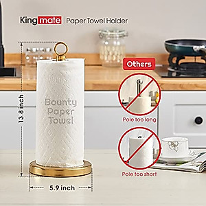 Kingmate Gold Paper Towel Holder Countertop, Free Standing Kitchen Roll Holder, Rust-Proof Base, Stainless Steel, One Hand Tearing (Gold)
