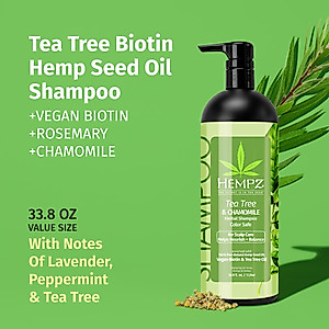 Hempz Biotin Hair Shampoo - Tea Tree & Chamomile - For Scalp Care Hair Growth & Strengthening of Dry, Damaged and Color Treated Hair, Hydrating, Softening, Moisturizing - 33.8 Fl OZ