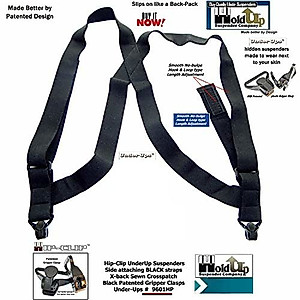 Holdup Black 1 1/2" Hip-Clip Style Under-Ups Suspenders for Men with the Patented Composite plastic Gripper Clasps