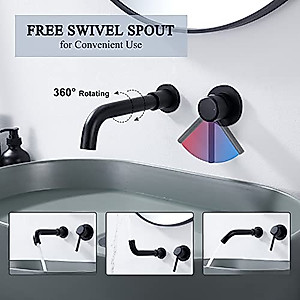 YardMonet Wall Mount Bathroom Faucet Matte Black, Single Handle Wall Mounted Bathroom Sink Faucet, 360° Swivel Solid Brass Long Spout, Rough-in Valve Included