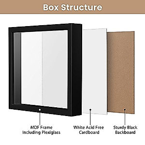 Califortree 8x8 Shadow Box Picture Frame - Memory Box Display Case for Memorabilia Flower Awards Medals Wedding Photos and Keepsake, Black