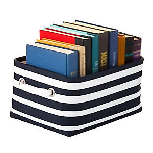 Hudson 43 Canvas Storage Basket Organizer | Fabric Rectangular Basket with Handles for Toys, Linen Closet, Clothes | Ideal Cube Storage Bin for Shelves, Black and White Striped