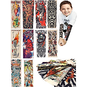 iToolai Kids Tattoo Sleeves for Boys Grils, 10 Pcs Temporary Arm Tattoo Sleeves for Children Baby, Fake Slip On Sunscreen UV Protection Cooling Arms Sleeves