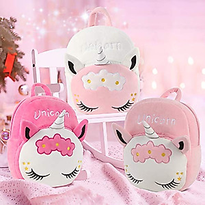 Mloovnemo Kids Unicorn Plush Toddler Travel Preschool Shoulder Backpack for 3-5 Year Old Kindergarten Girls Gift (White Unicorn)