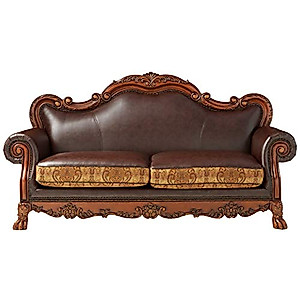 ACME Dresden Sofa w/3 Pillows - 15160 - Brown PU & Chenille - Cherry Oak
