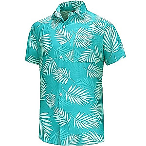 KYKU Mens Funny Hawaiian Shirt Beach Button Up Shirts Short Sleeve, Green, M