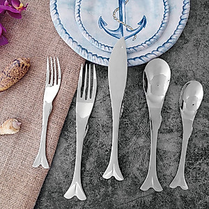 Supreme Housewares 20-Piece Fish Shaped Flatware Set, 18/8 Stainless Steel Silverware Cutlery Set, Service for 4, Mirror Polished, Dishwasher Safe (Fish)