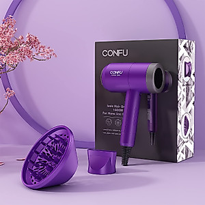 CONFU 1600W Hair Dryer, Lightweight Hair Blow Dryer, Ionic Hair Dryers with Diffuser & Concentrator & Cool Shot Button for Travel Salon Home Use, Purple