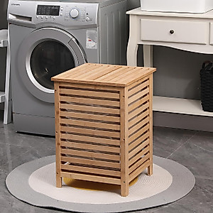 Laundry Hamper with Lid,4HOMART YVONNE&F.L.A.M. Bamboo Laundry Basket with Removable Liner Bag Dirty Clothes Hamper, 15 x 15 x 21.9 Inches