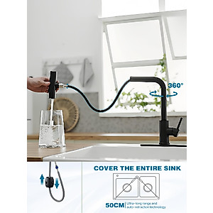 Black Kitchen Faucets with Pull Down Sprayer,Waterfall Kitchen Sink Faucet,Commercial Utility Stainless Steel Kitchen Faucets,Single Handle Kitchen Sink Faucet with Pull Down Sprayer for 3 Function