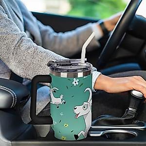 DWVSFJM Goat Frolic Insulated Tumbler 40 Oz Stainless Steel Double Wall Vacuum Travel Mug Large Capacity Car Cup Reusable Coffee Cup with Handle And Straw Lid Gifts Black