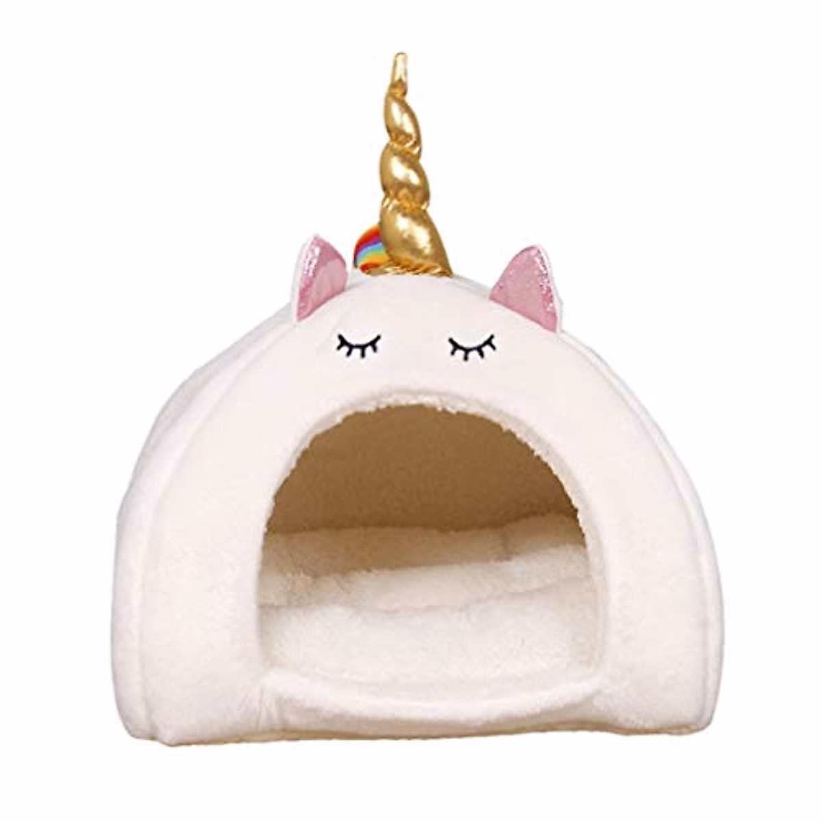 balacoo Hamster Warm Bed House Soft Cushion Couch Hut Guinea Pig Unicorn Design Hammock Hideout for Rabbit Chinchilla Squirrel Hedgehog (White, Size M)