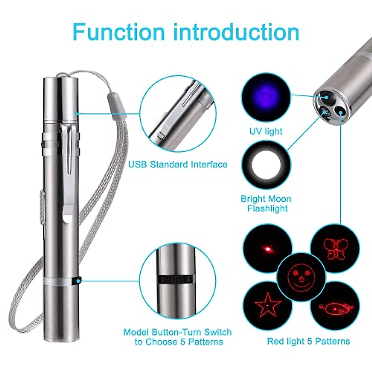 Cat Laser Toy, Laser Pointer for Interactive Toys for Indoor Cats, Long Range 7 Modes Lazer Projection Playpen for Kitten Outdoor Pet Chaser Tease Stick Training Exercise