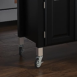 Home Styles Black Dolly Madison Prep and Serve Kitchen Cart with Natural Top, Locking Casters, Two Drawers, Two Storage Cabinets