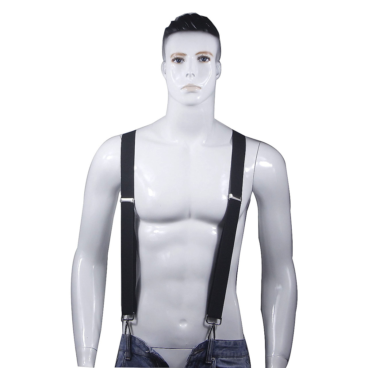 Cedrainy Suspenders for Men 3 Swivel Hooks 1.4 Inch Wide Adjustable Elastic Braces with Heavy Duty Belt Loops (Black)